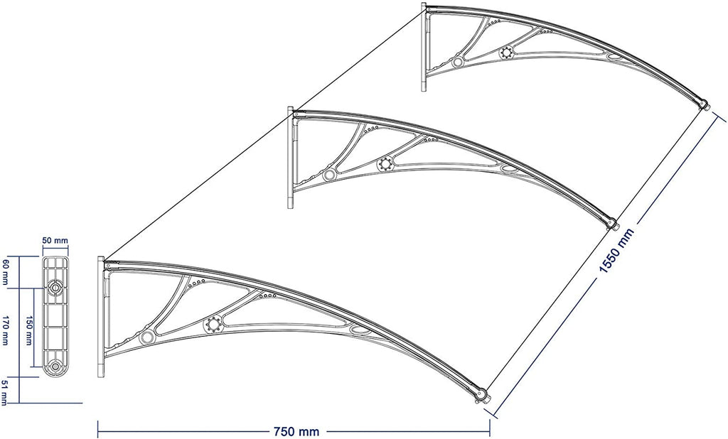 Small Double Door Canopy: 150cm wide x 80cm deep – Awnings Direct