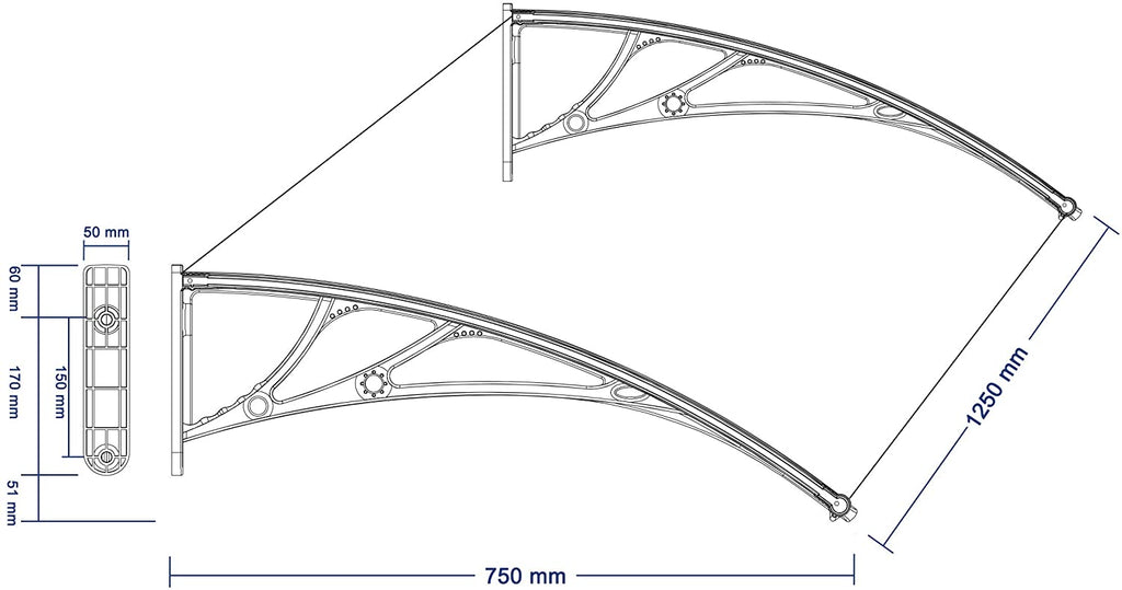 Single Door Canopy: 120 cm wide x 80 cm deep – Awnings Direct